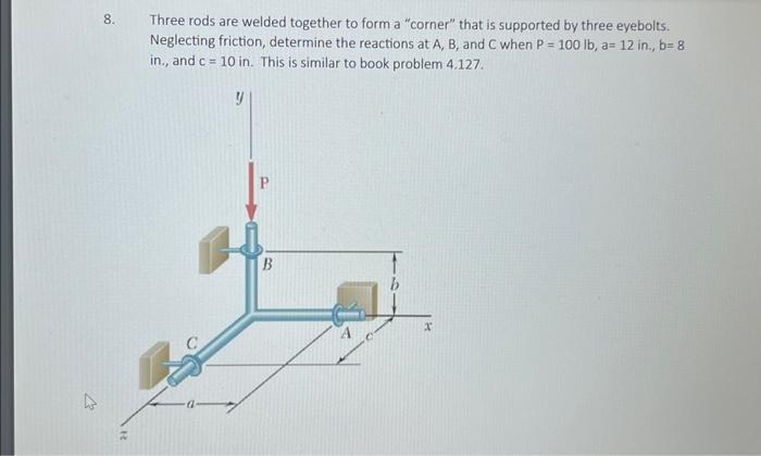 Solved 8. Three rods are welded together to form a "corner" | Chegg.com