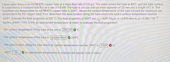 Solved Liquid water flows in an ASTM B75 copper tube at a | Chegg.com