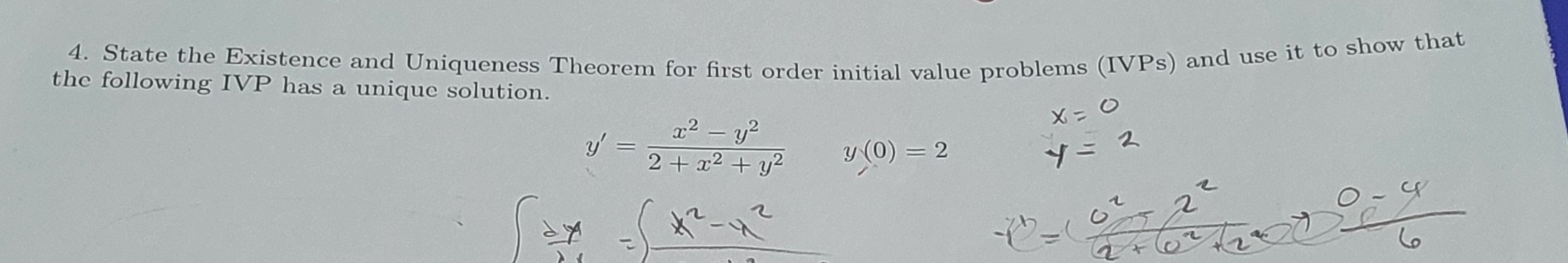State the Existence and Uniqueness Theorem for first | Chegg.com
