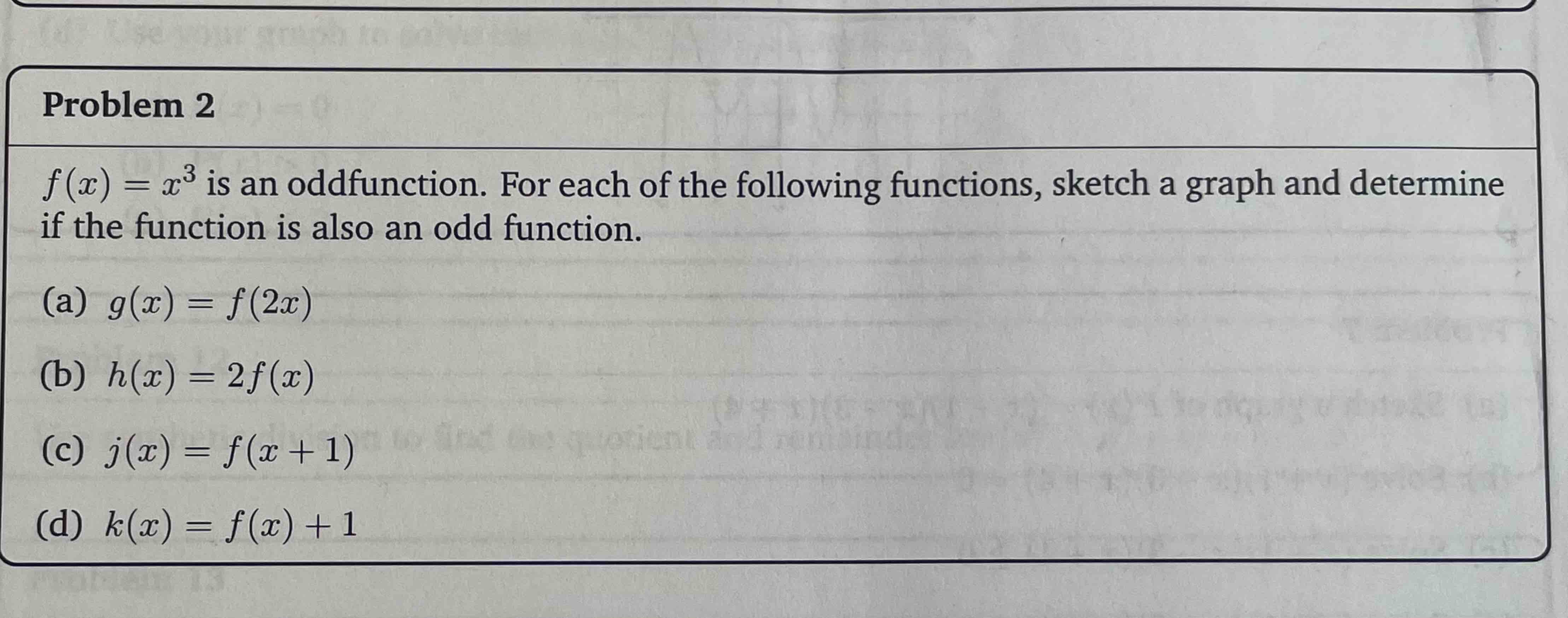 Solved Problem 2f(x)=x3 ﻿is an oddfunction. For each of the | Chegg.com