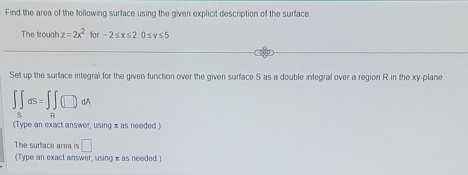 Solved Find the area of the following surface using the | Chegg.com