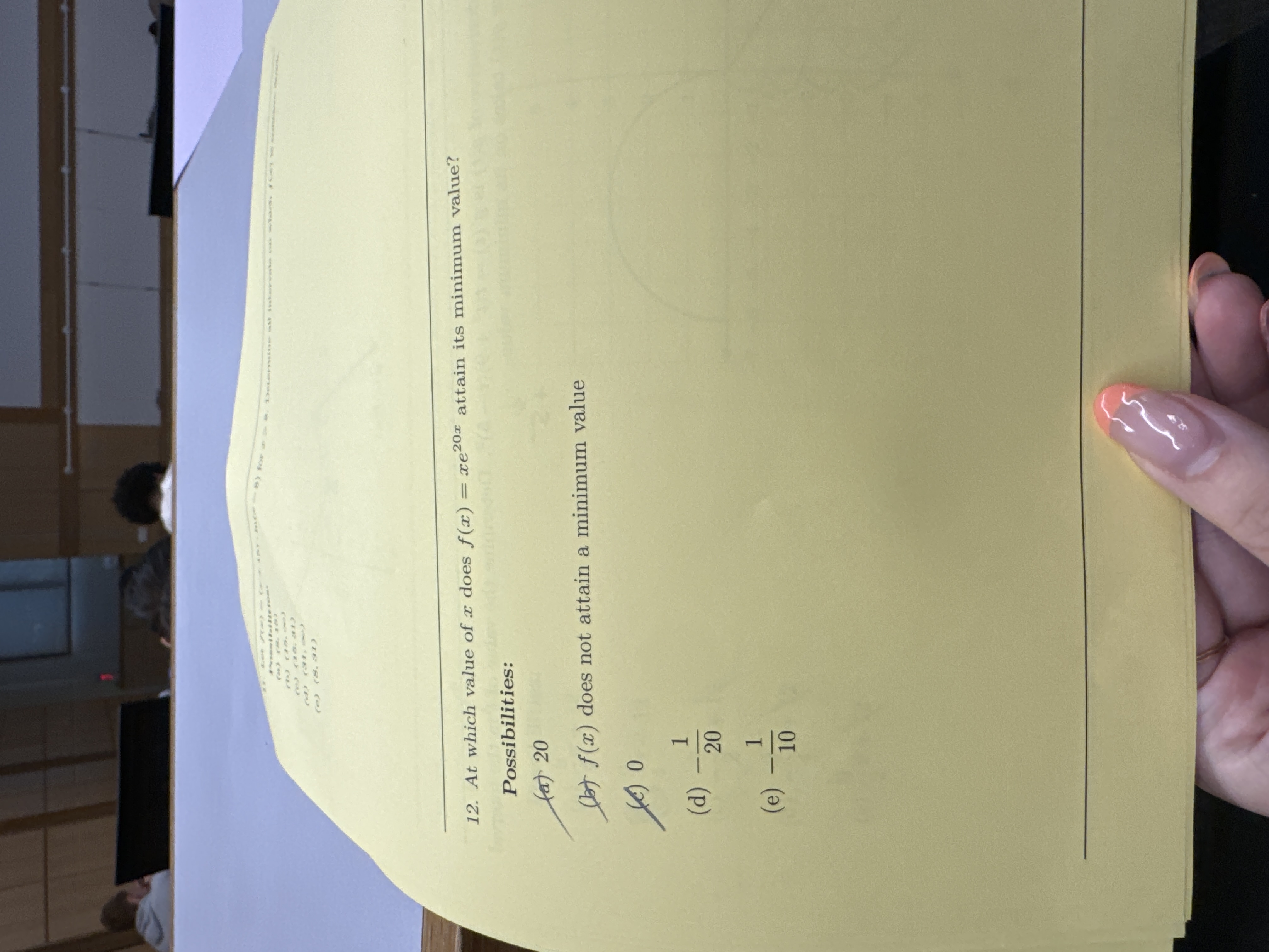 Solved At which value of x ﻿does f(x)=xe20x ﻿attain its | Chegg.com