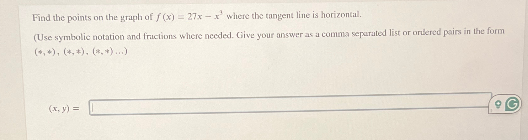 Solved Find the points on the graph of f(x)=27x-x3 ﻿where | Chegg.com