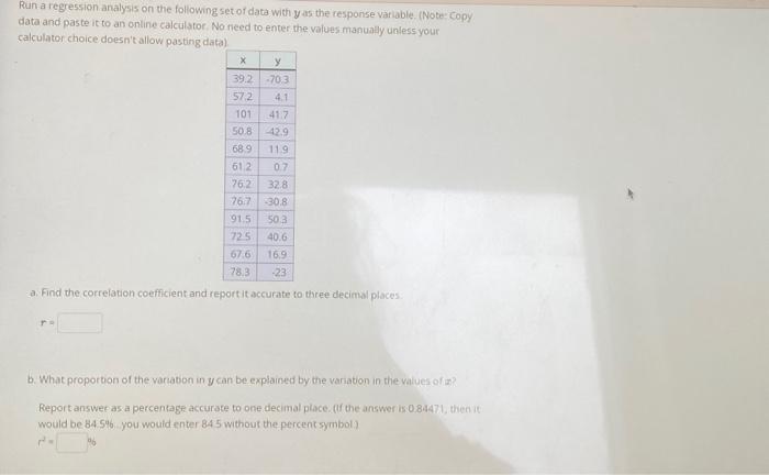 Solved Run a regression analysis on the following set of | Chegg.com