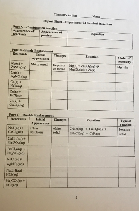 Solved Chem.30A section Name Report Sheet-Experiment | Chegg.com