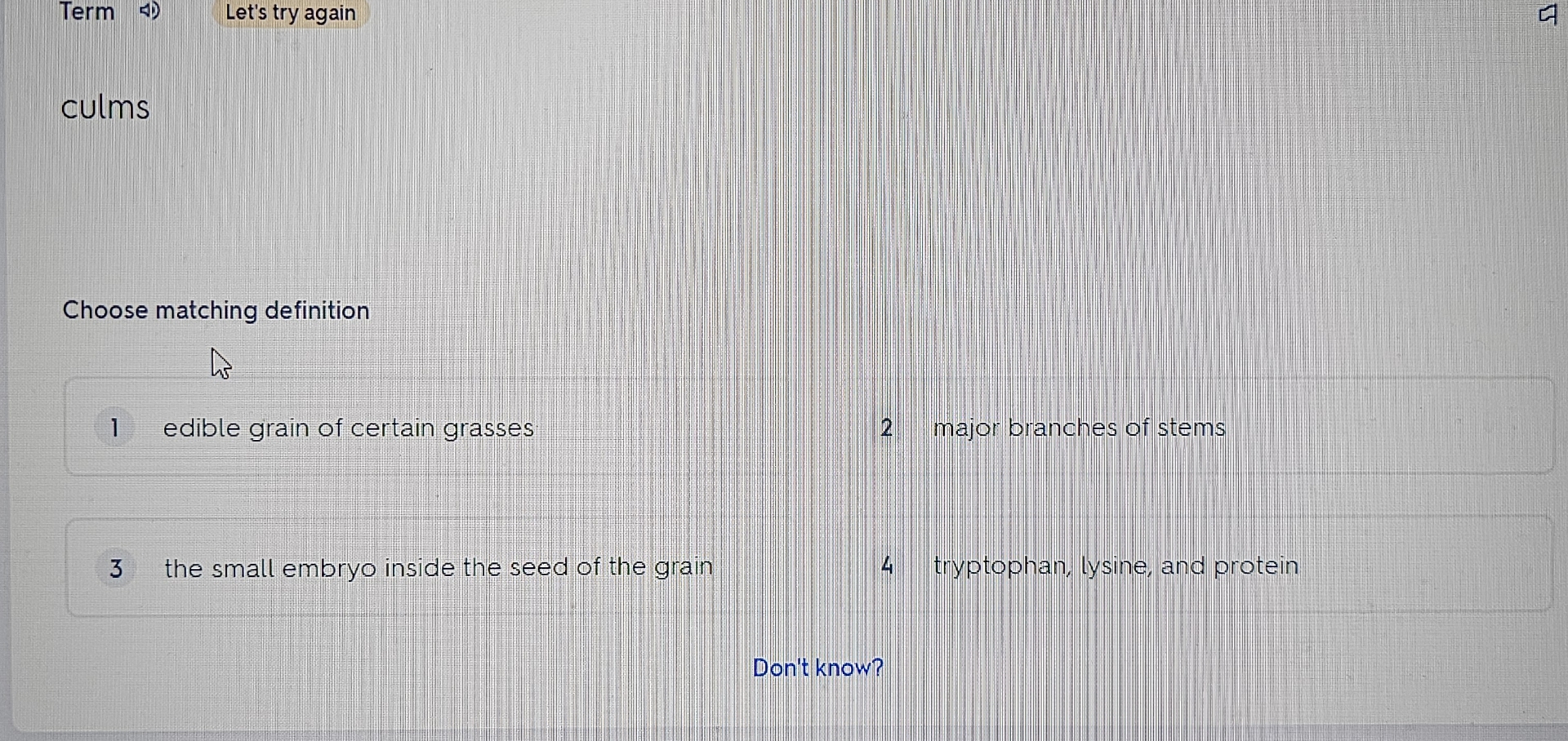 Solved Term(1)Let's try againculmsChoose matching | Chegg.com