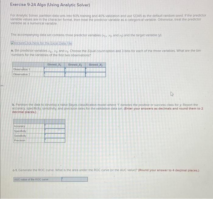 Solved For Analytic Solver, partition data sets into 60% | Chegg.com
