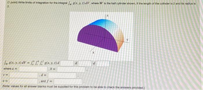 Solved (1 point) Write limits of integration for the | Chegg.com