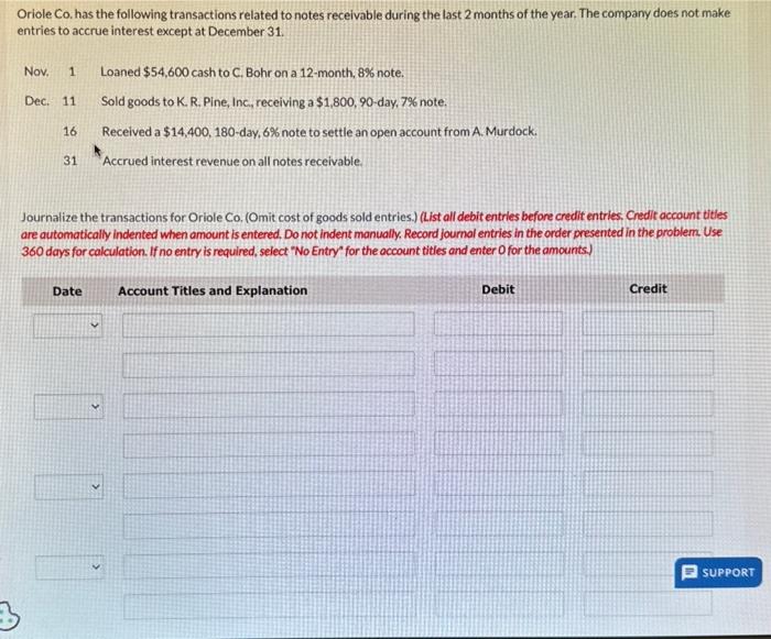 Solved Oriole Co. has the following transactions related to | Chegg.com