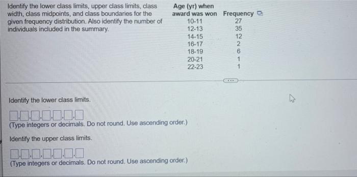 Solved Age (yr) when Identify the lower class limits, upper | Chegg.com
