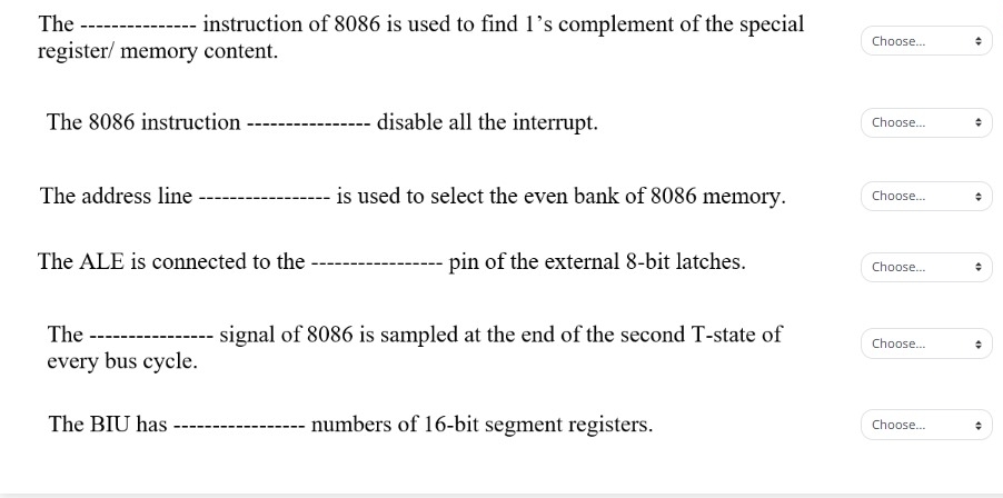Solved The instruction of 8086 ﻿is used to find 1's | Chegg.com