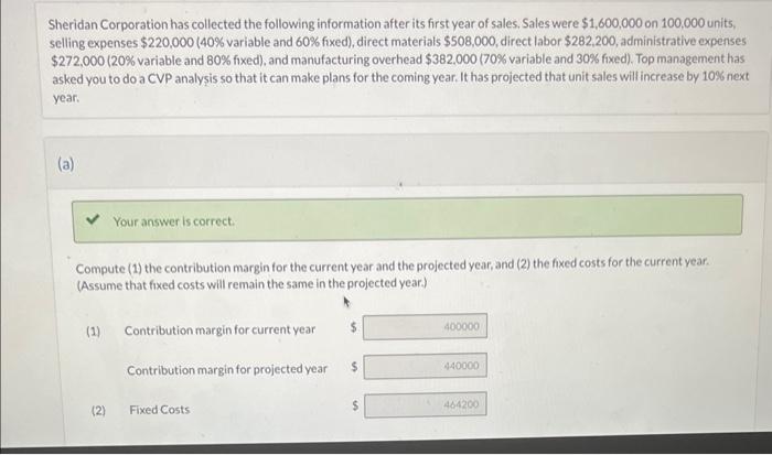 Solved Sheridan Corporation has collected the following | Chegg.com