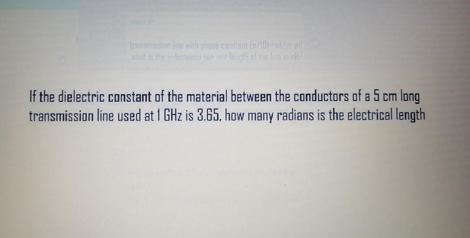 Solved transmission line with phase constant (1/10) rad/m | Chegg.com
