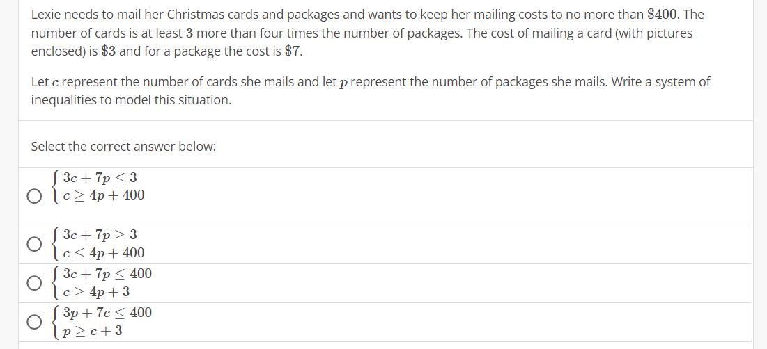 Solved Lexie needs to mail her Christmas cards and packages | Chegg.com
