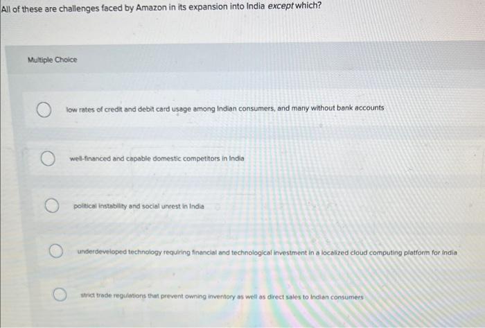 Solved All of these are challenges faced by Amazon in its | Chegg.com
