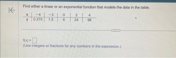 Solved K Find either a linear or an exponential function | Chegg.com