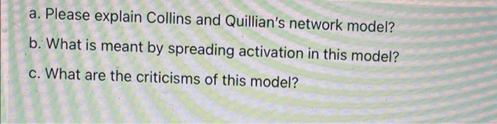 Solved a. Please explain Collins and Quillian's network | Chegg.com