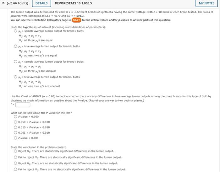 Solved The lumen output was determined for each of t=3 | Chegg.com