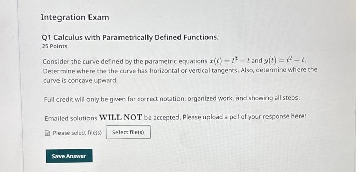Solved Q1 Calculus With Parametrically Defined Functions 25 