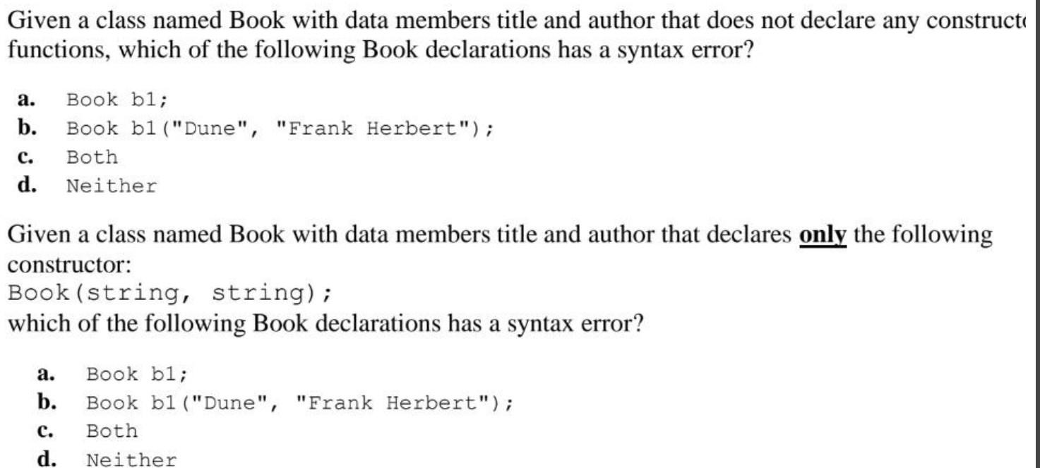 Solved Given a class named Book with data members title and | Chegg.com