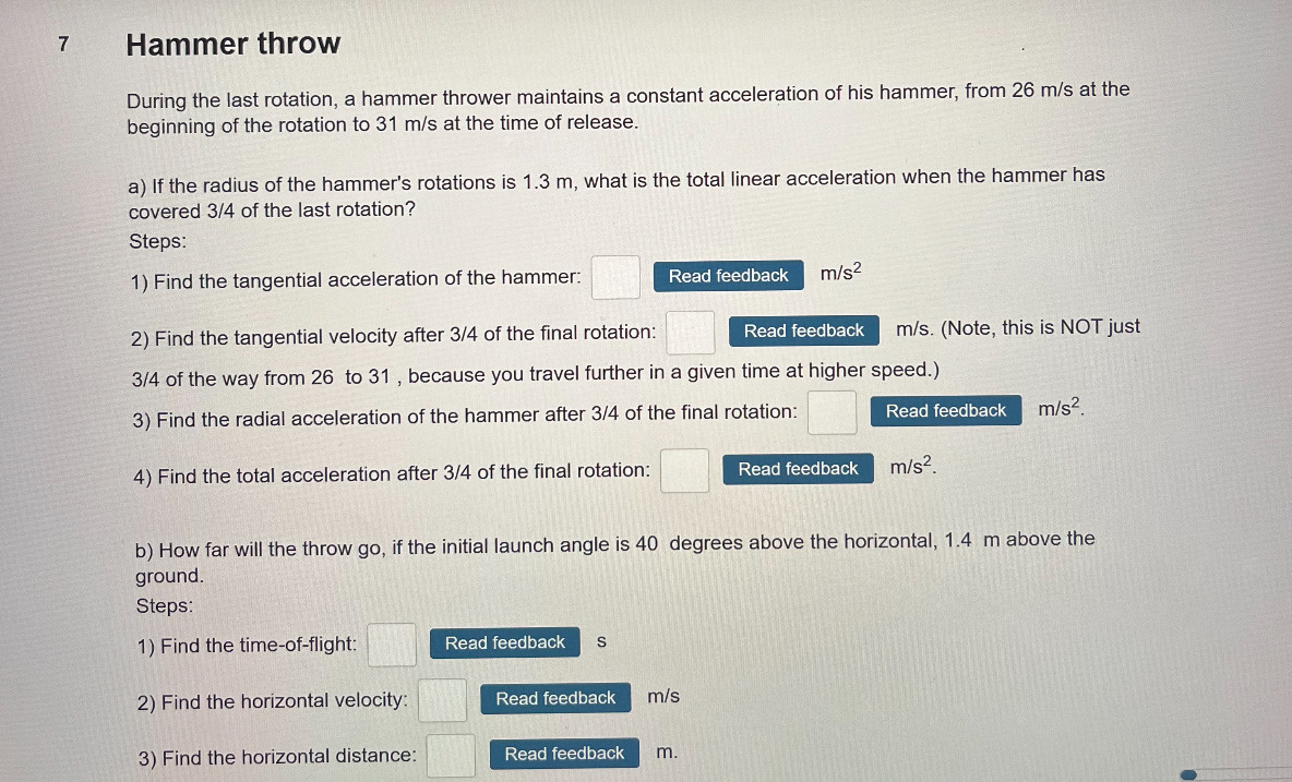 Solved 7 ﻿Hammer throwDuring the last rotation, a hammer | Chegg.com