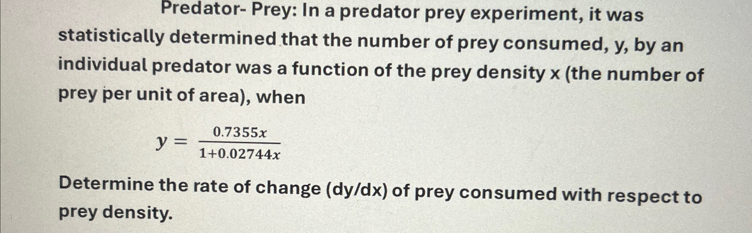Solved Predator- ﻿Prey: In a predator prey experiment, it | Chegg.com