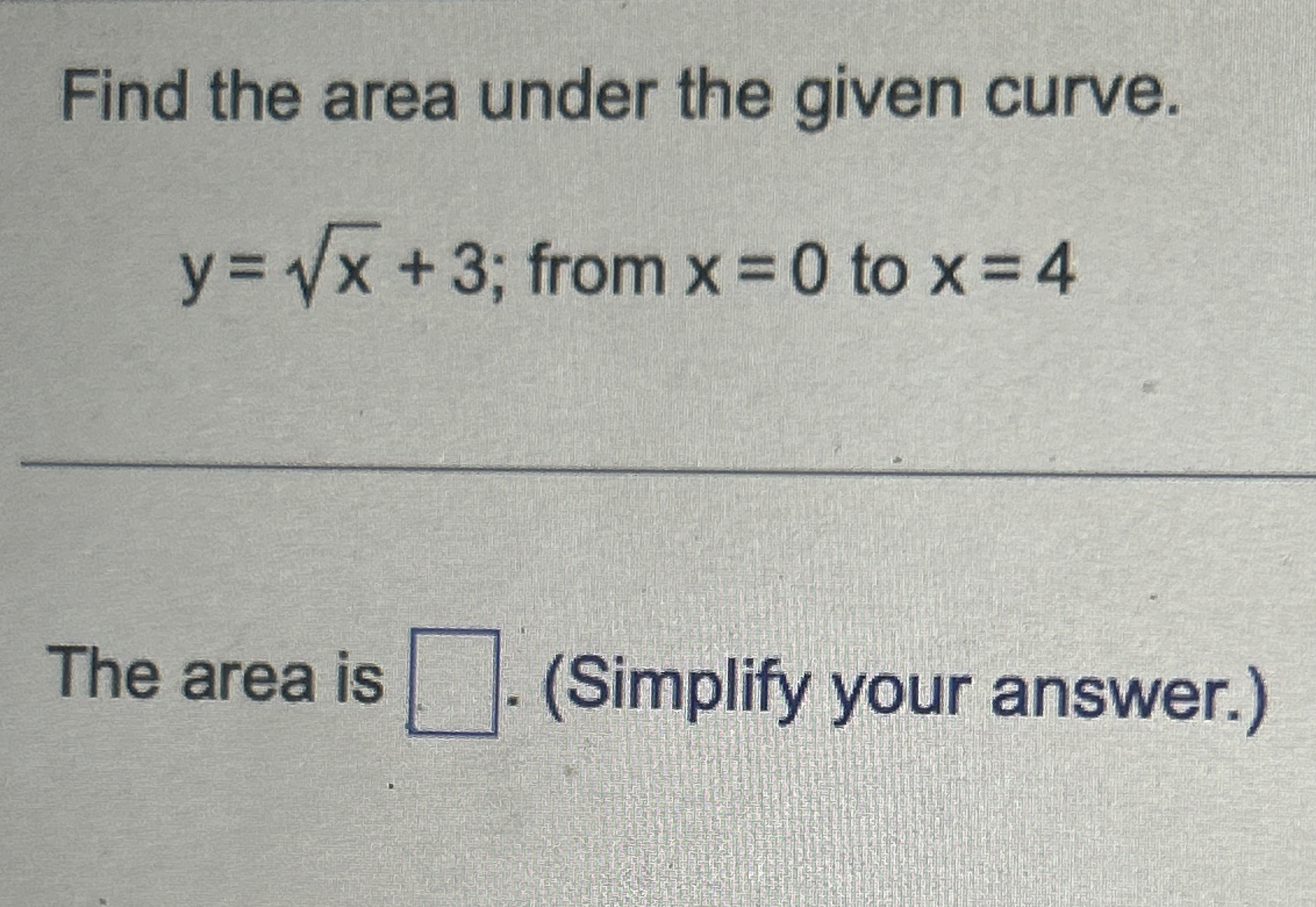 Solved Find the area under the given curve.y=x2+3; from | Chegg.com