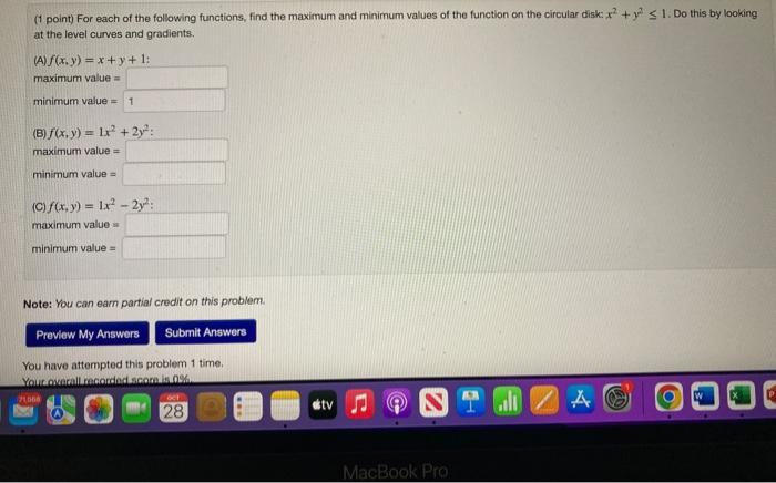 Solved (1 point) For each of the following functions, find | Chegg.com