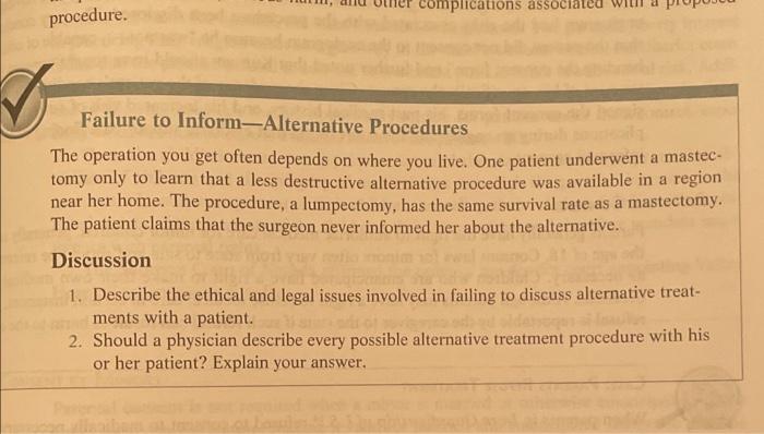 Solved complications associated procedure V Failure to | Chegg.com