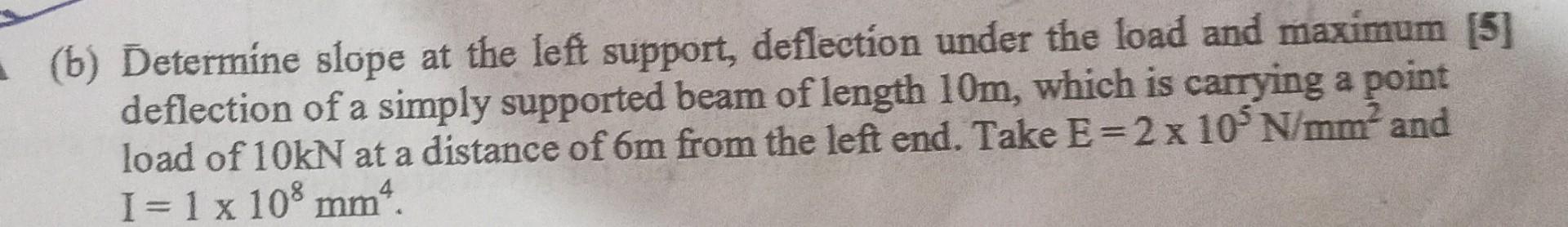 Solved (b) Determine slope at the left support, deflection | Chegg.com