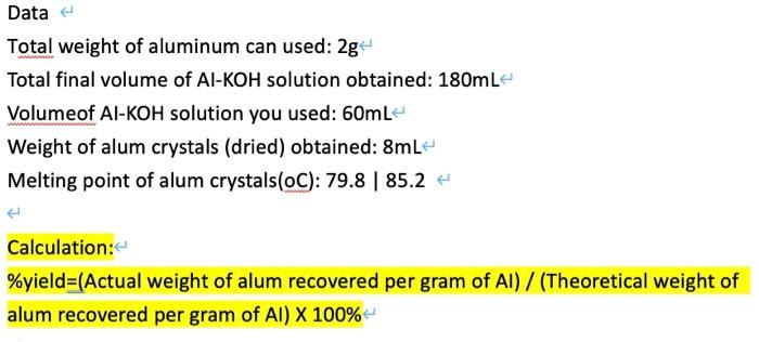 Solved It is "Synthesis of Alum Crystals from Scrap Metal" | Chegg.com