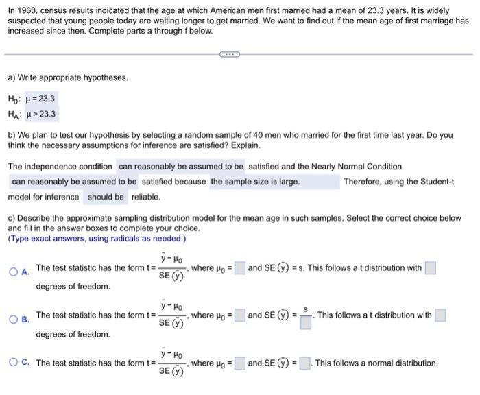 Solved In 1960 , census results indicated that the age at | Chegg.com