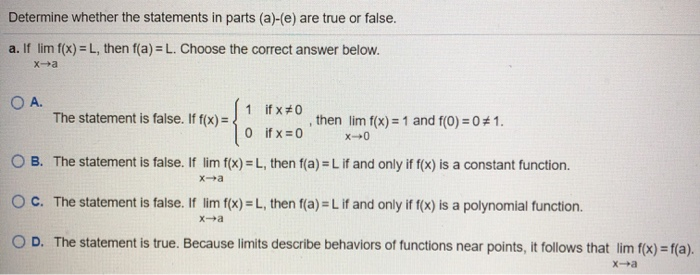 Solved Determine whether the statements in parts (a)-(e) are | Chegg.com