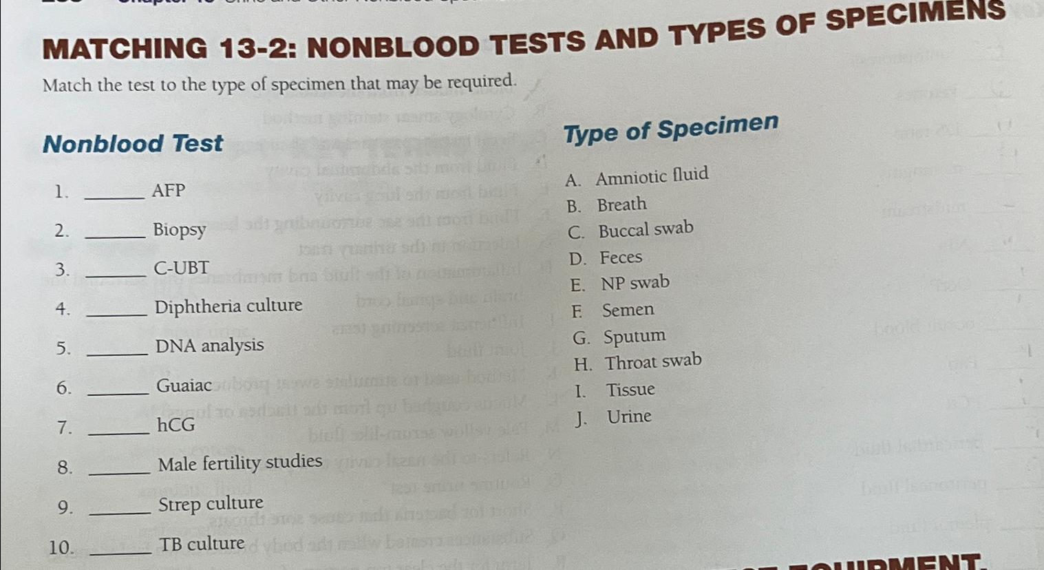 Solved MATCHING 13-2: NONBLOOD TESTS AND TYPES OF | Chegg.com