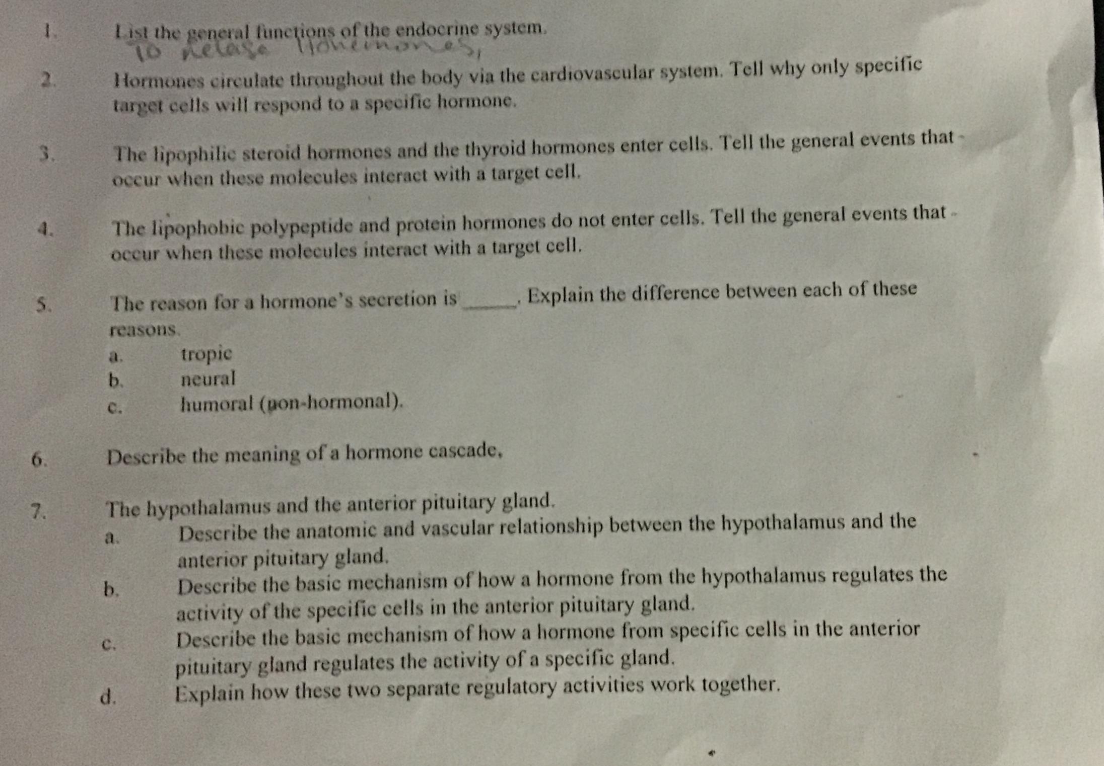 Solved List the general functions of the endocrine | Chegg.com