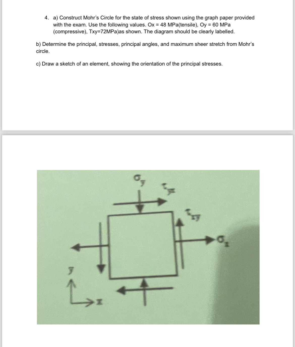 Solved a) ﻿Construct Mohr's Circle for the state of stress | Chegg.com