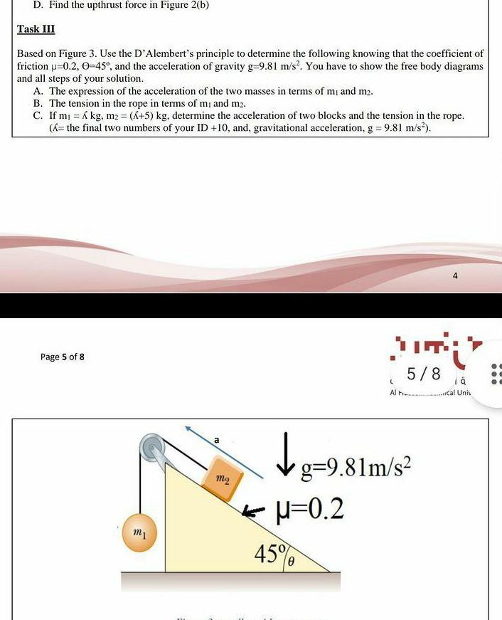 Solved D. Find the upthrust force in Figure 2(b) Task III | Chegg.com