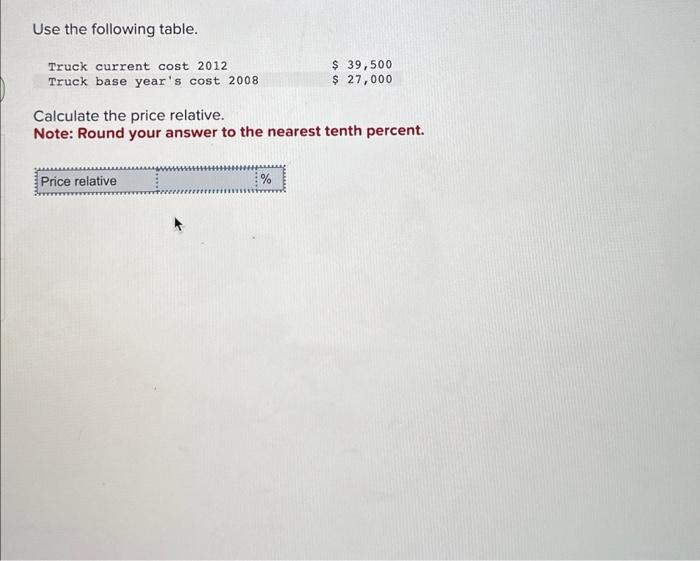 Solved Calculate the price relative. Note: Round your answer | Chegg.com