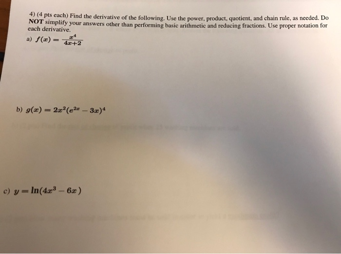 Solved ") 14 pts each) Find the derivative of the following. | Chegg.com