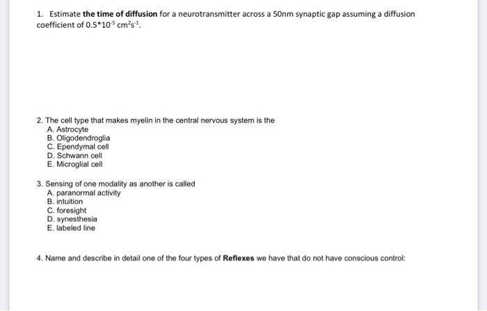 Solved 1. Estimate the time of diffusion for a | Chegg.com