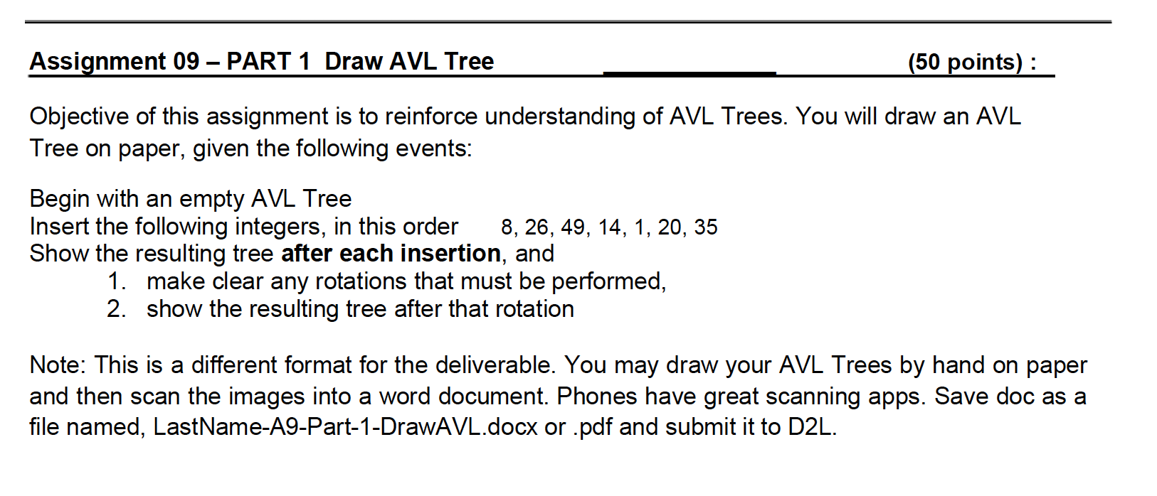 Solved In Java: Assignment 09 - ﻿PART 1 ﻿Draw AVL Tree | Chegg.com