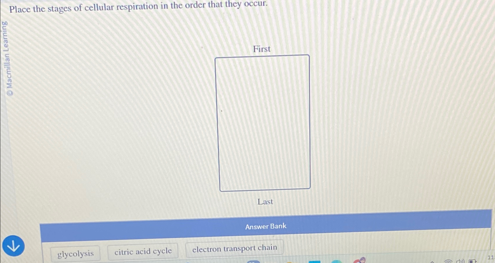 Solved Place the stages of cellular respiration in the order | Chegg.com