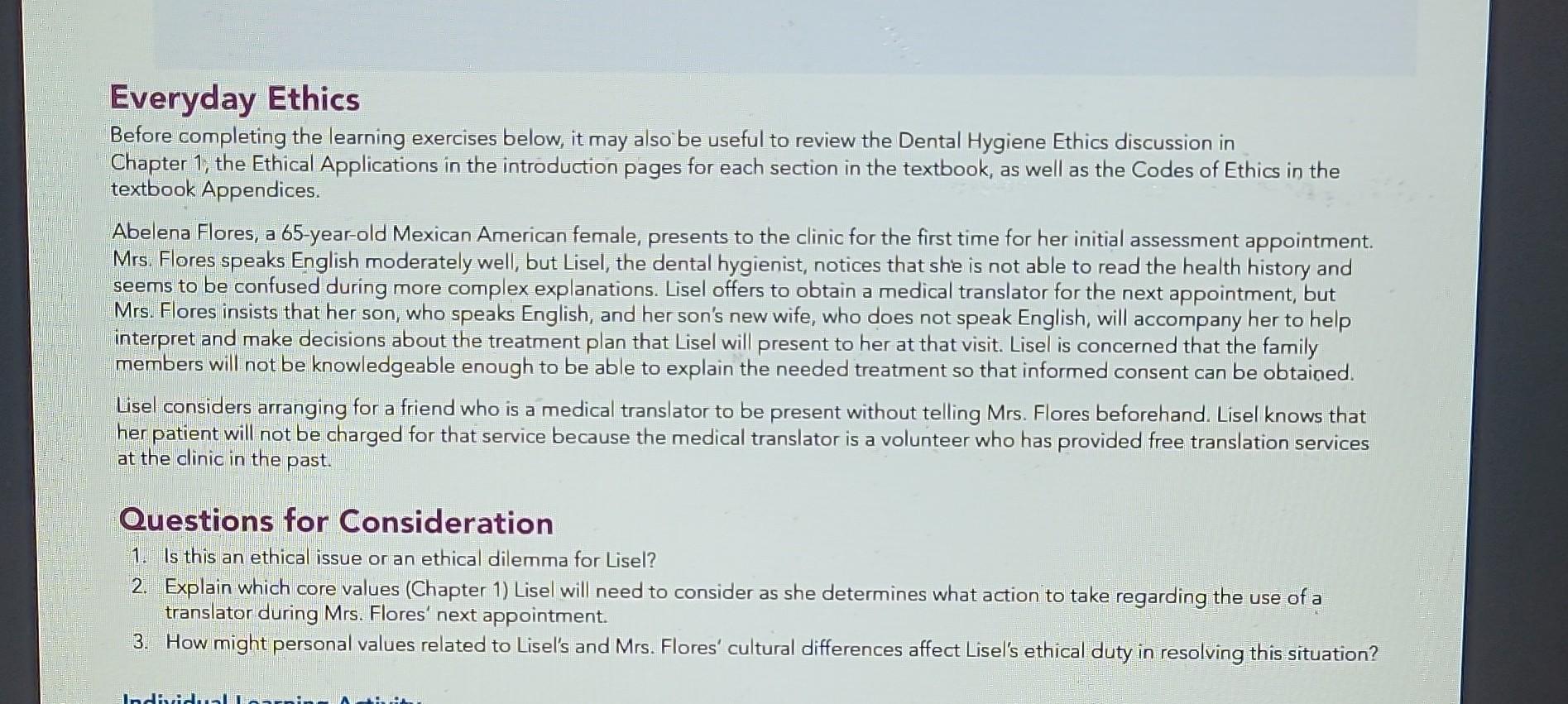 Solved Everyday Ethics Before completing the learning | Chegg.com