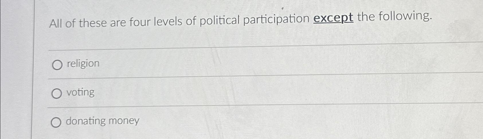Solved All of these are four levels of political | Chegg.com