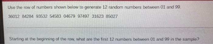 Solved Use the row of numbers shown below to generate 12 | Chegg.com