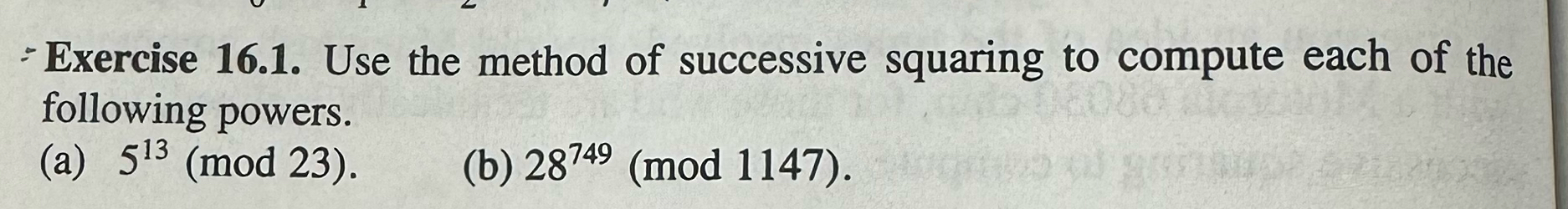 Solved Exercise 16.1. ﻿Use the method of successive squaring | Chegg.com
