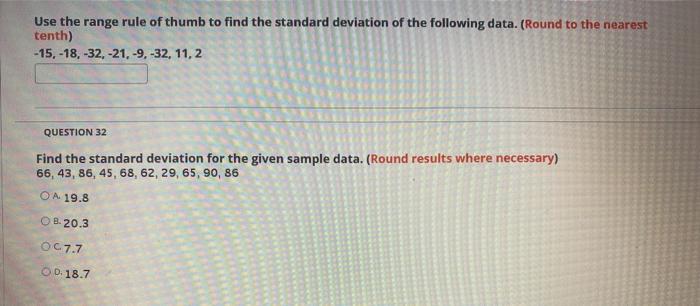 Solved Use the range rule of thumb to find the standard | Chegg.com