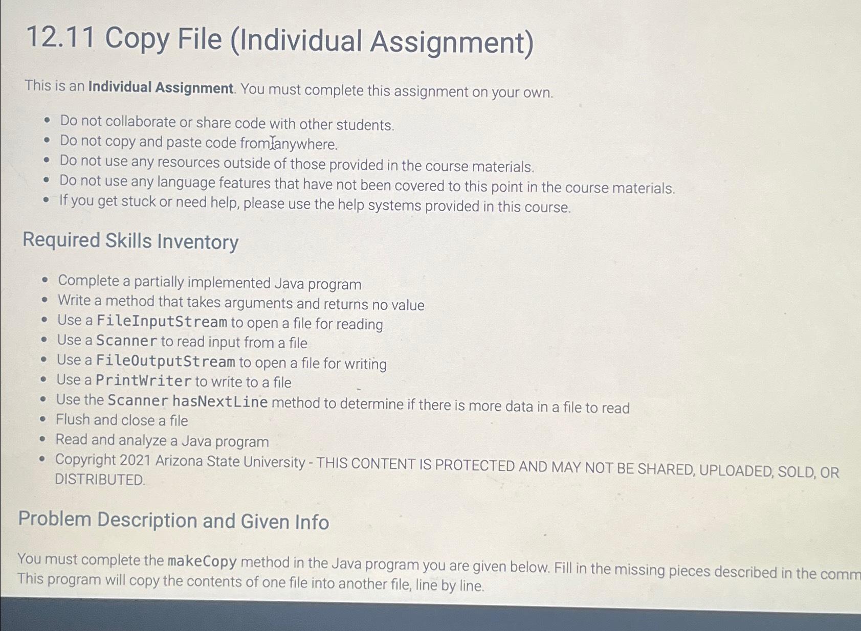 Solved 12.11 ﻿Copy File (Individual Assignment)This is an | Chegg.com