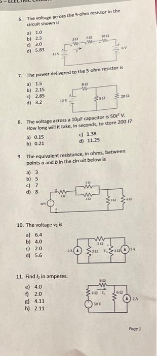 Solved 6. The voltage across the 5-ohm resistor in the | Chegg.com