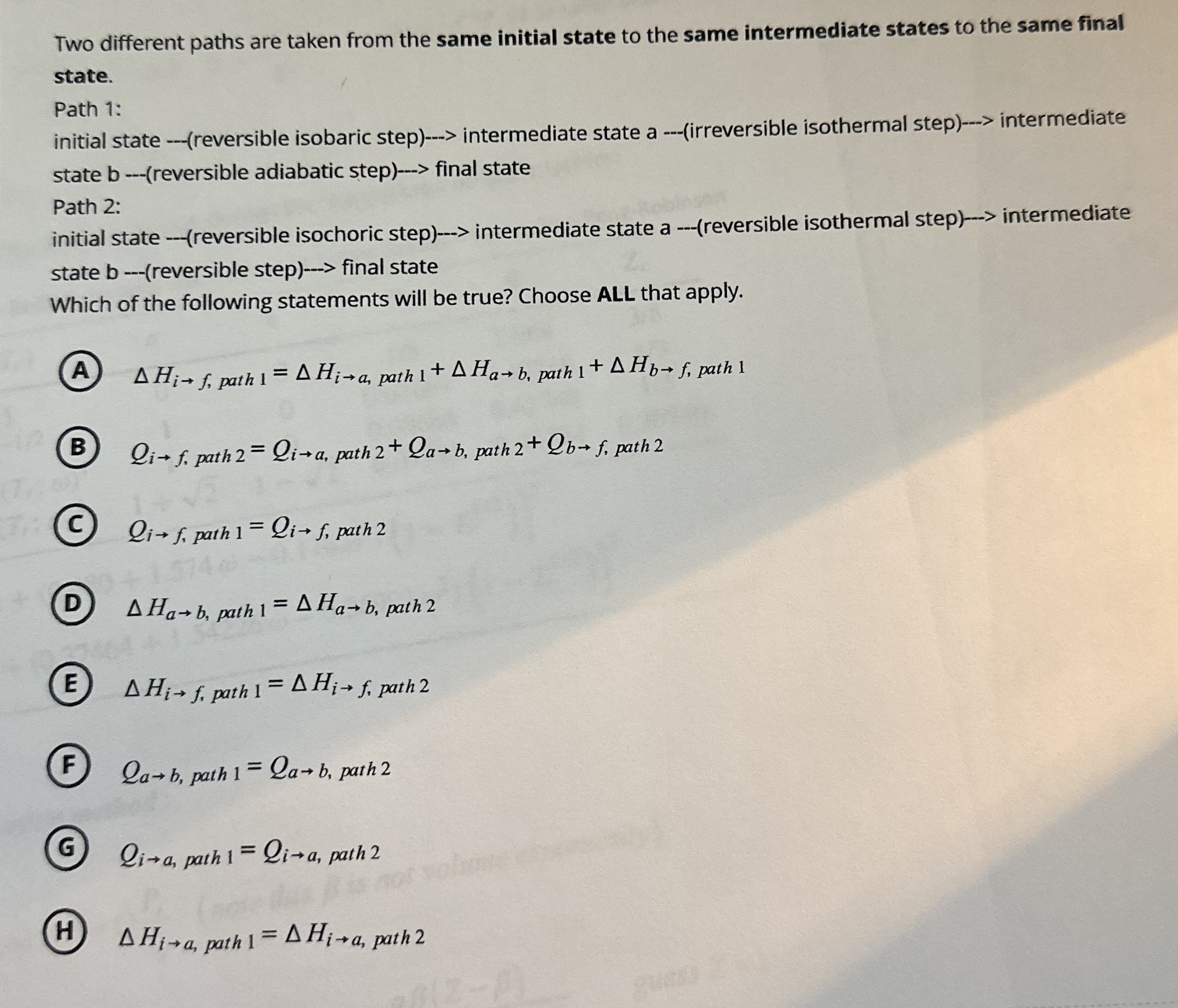 Solved Two different paths are taken from the same initial | Chegg.com